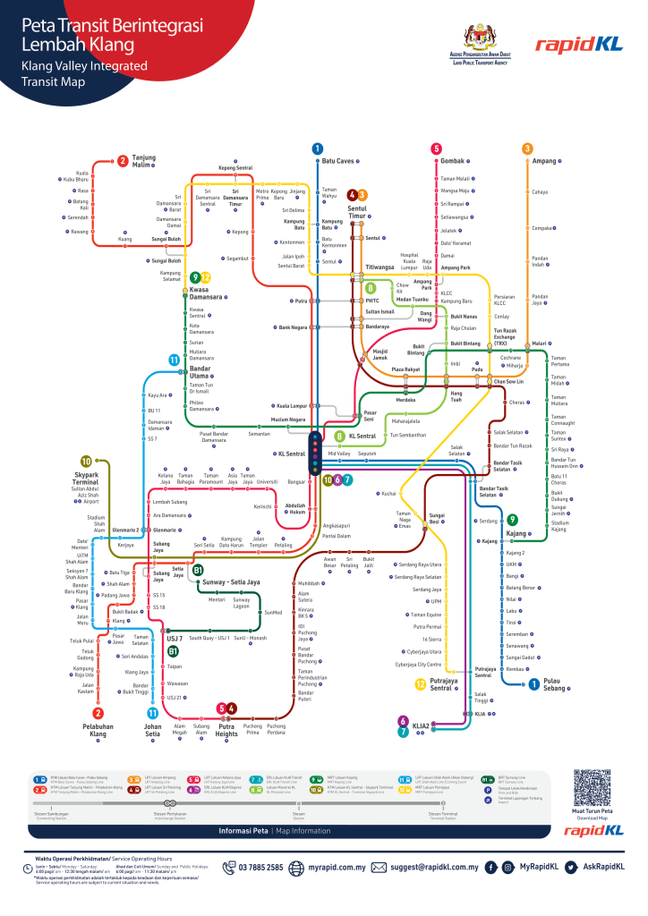 KL LRT Route Map (Kuala Lumpur Integrated Rail Map) LRT Ampang Line ...
