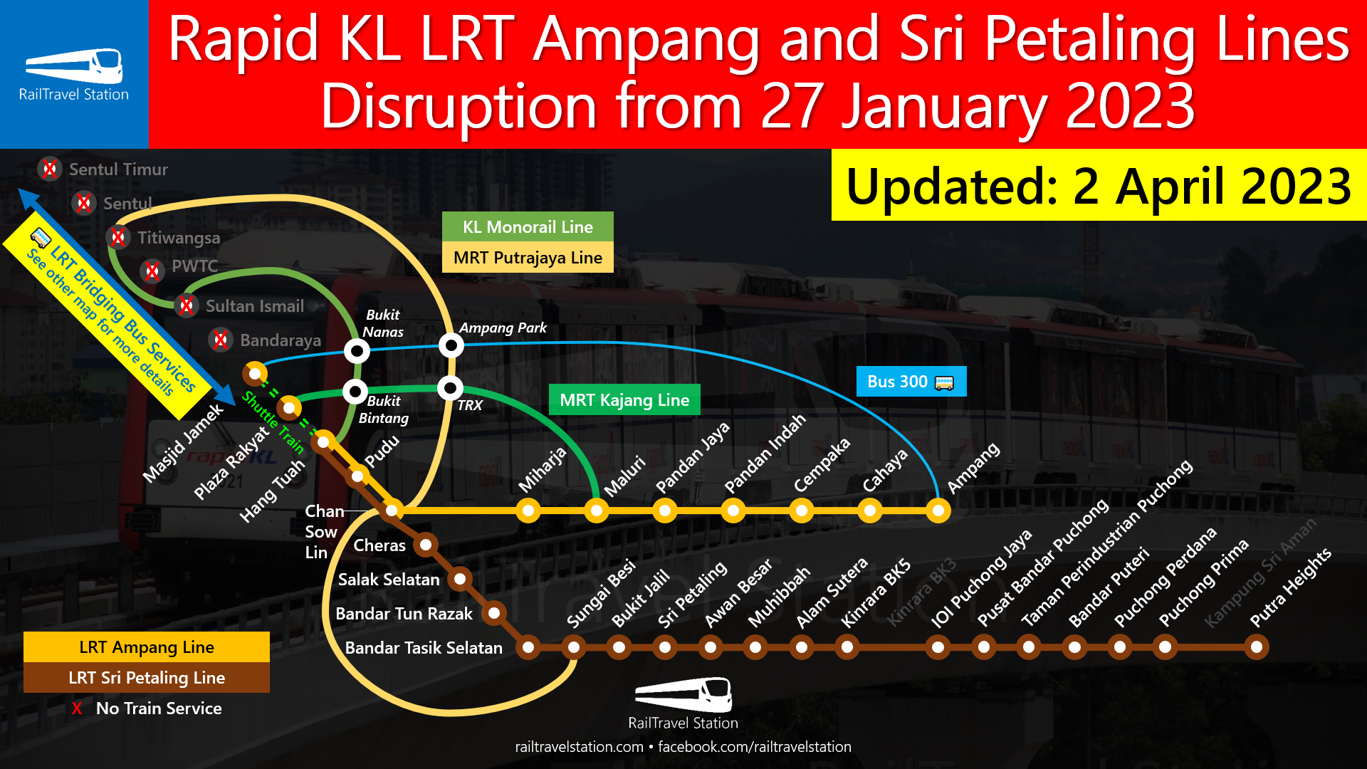 Rapid KL Sentul Timur-Bandaraya LRT Suspended from 2 April 2023 & New ...